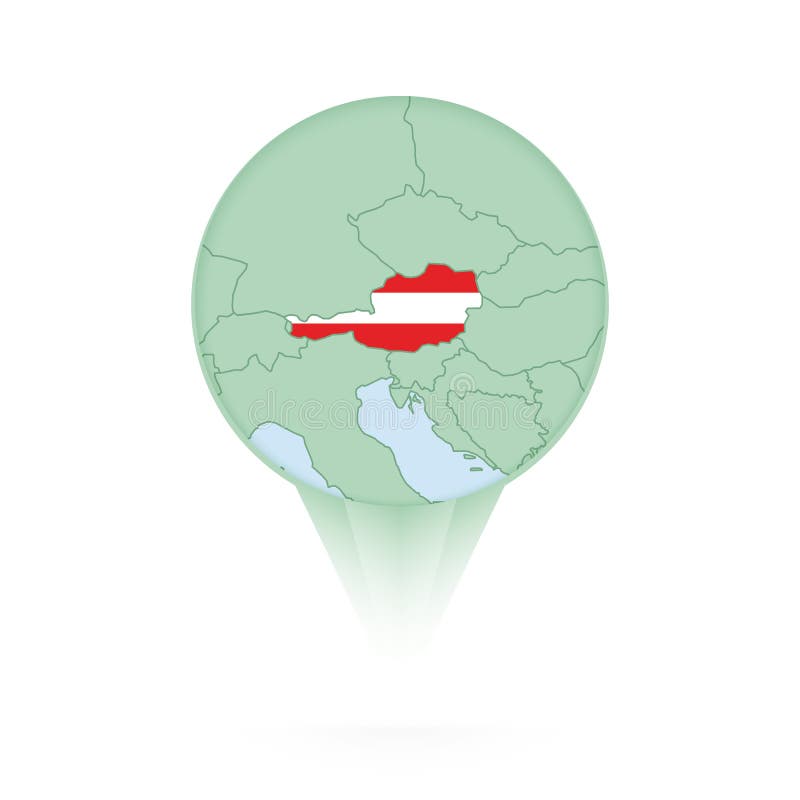 Austria Map, Stylish Location Icon with Austria Map and Flag Stock ...