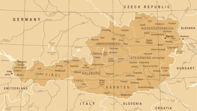 Austria Map - Vintage Vector Illustration Stock Illustration ...