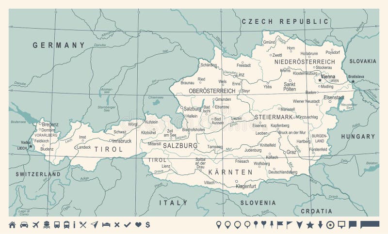 Austria Map - Vintage Vector Illustration Stock Illustration ...