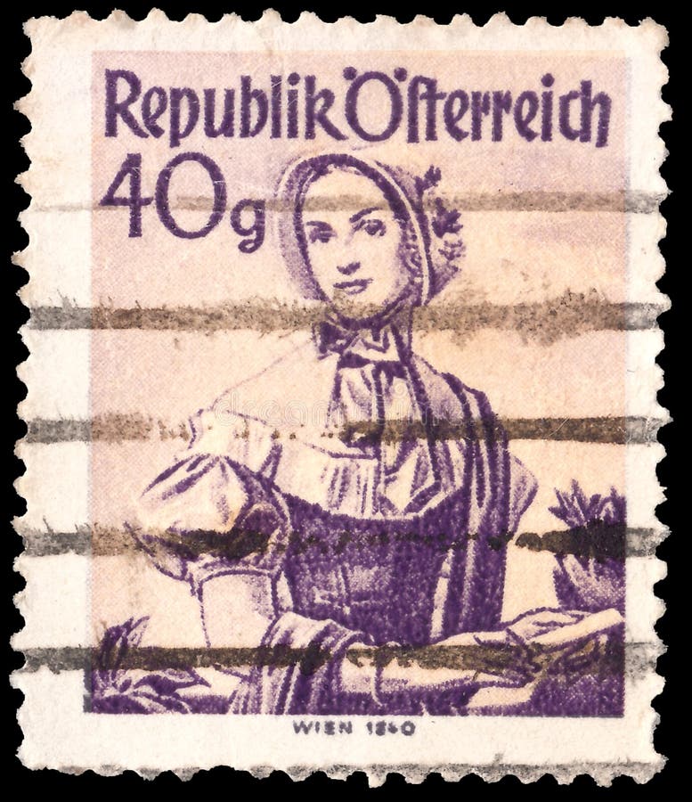 Austria Postage Stamp, Depicting Folk Costume, Year 1948 Editorial ...