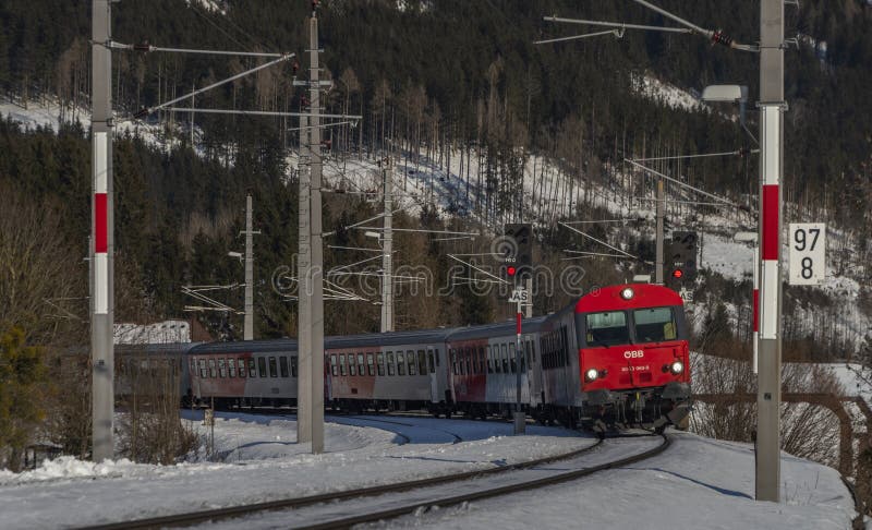 Austria Red Fast Passenger Trains in Ardning Station 02 10 2023 ...