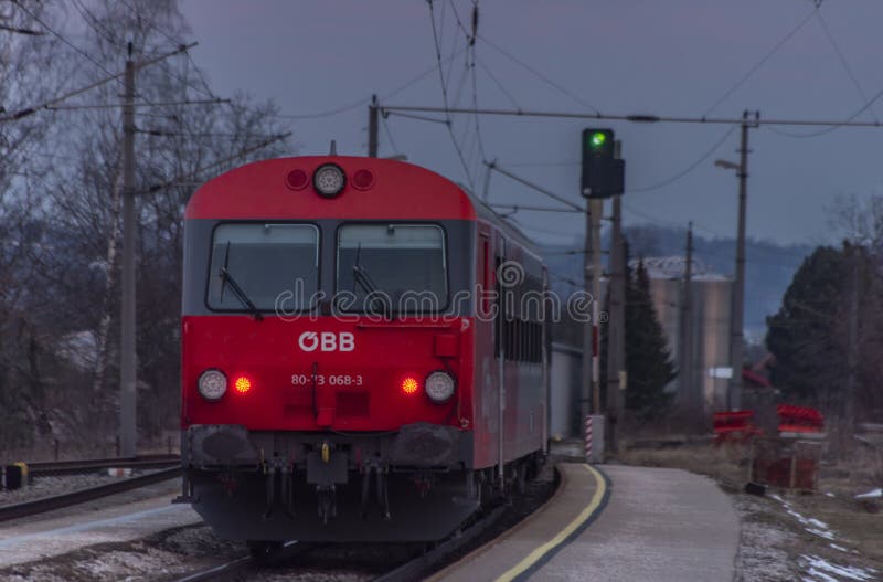 Austria Red Fast Passenger Trains in Micheldorf Station 02 11 2023 ...
