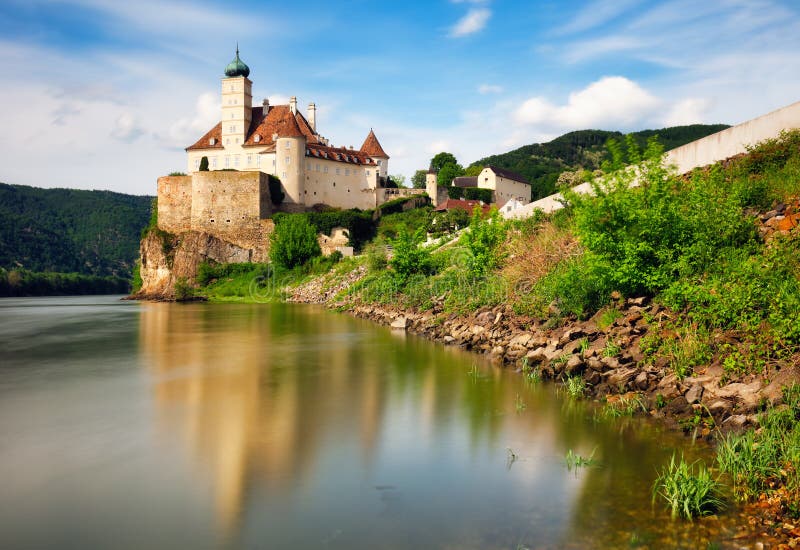 Austria Small Castle Schonbuhel Above the Danube with Reflection in ...