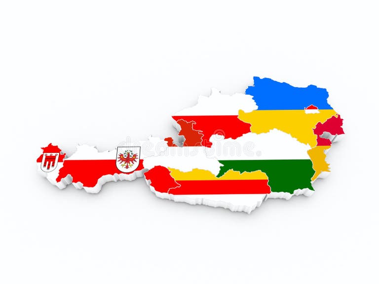 Austria State Flags on 3D Map Stock Illustration - Illustration of ...