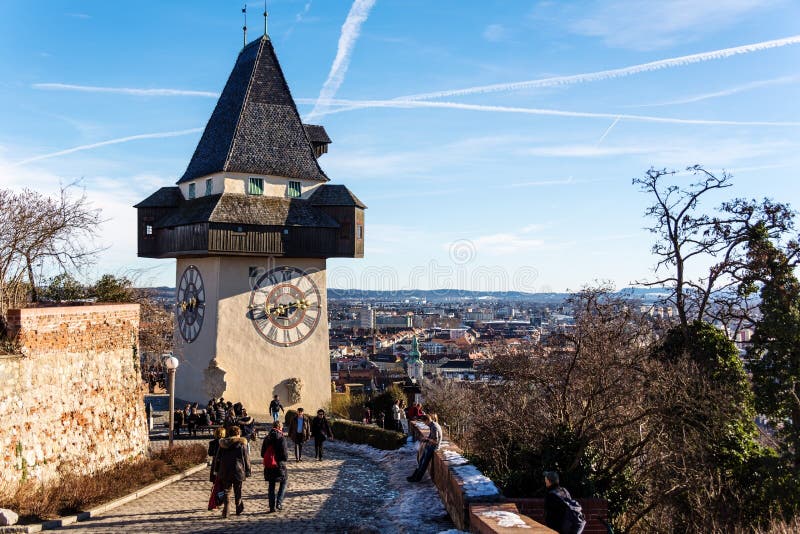 Austria, Styria, Graz, Clock Tower Editorial Image - Image of skyline ...