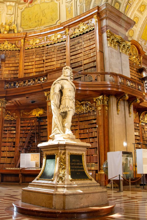 Austria, Vienna, Interior of the Austrian National Library, Statue ...