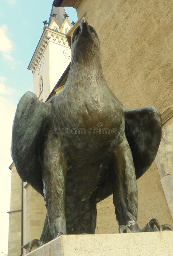 Austria, Villach, Church of St. Jacob, the Bronze Statue of the Eagle ...