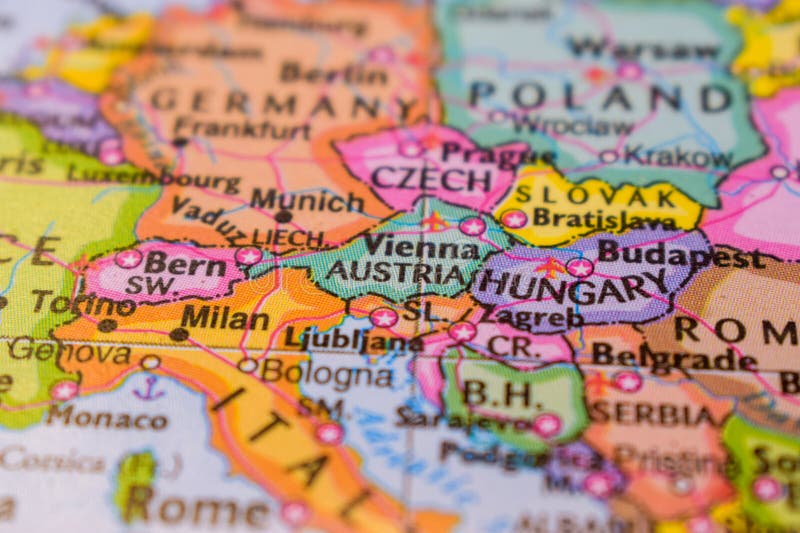 Austria on the World Map-Geo Political Map Stock Image - Image of ...