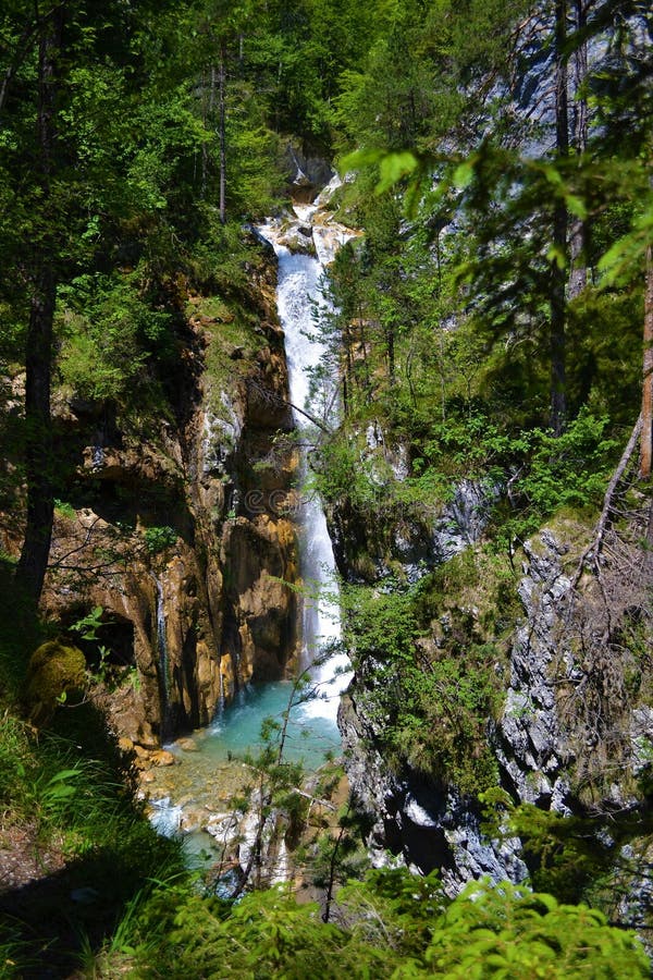 Austrian Alpine Waterfall between the Rocks. Stock Photo - Image of ...