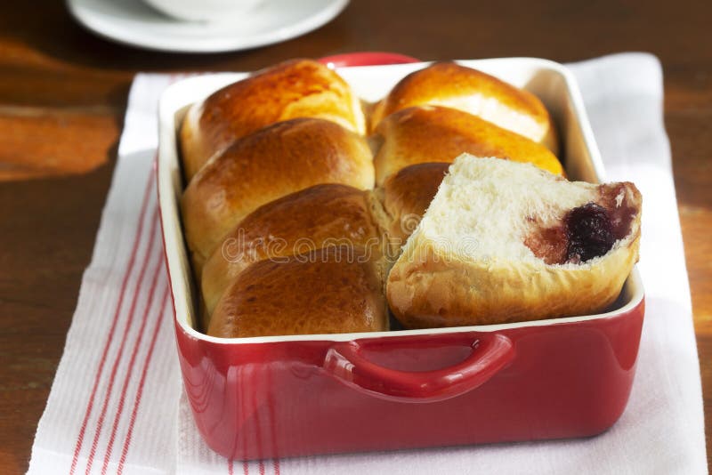 Austrian Buns with Cherry Filling in a Baking Dish. Rustic Style. Stock ...