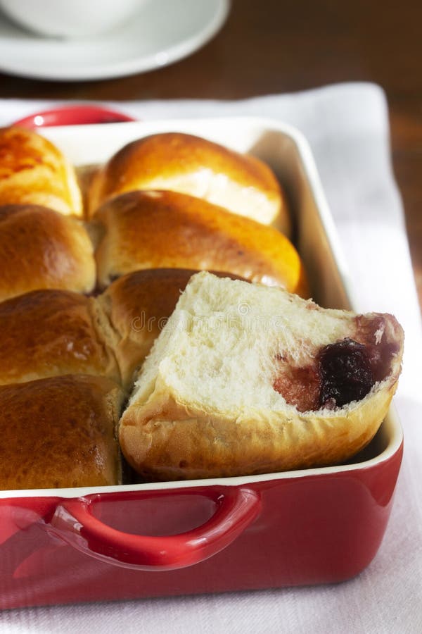 Austrian Buns with Cherry Filling in a Baking Dish. Rustic Style. Stock ...