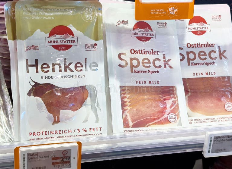 Austrian Cold Cuts Packaging Display Featuring Henkle and Osttiroler ...