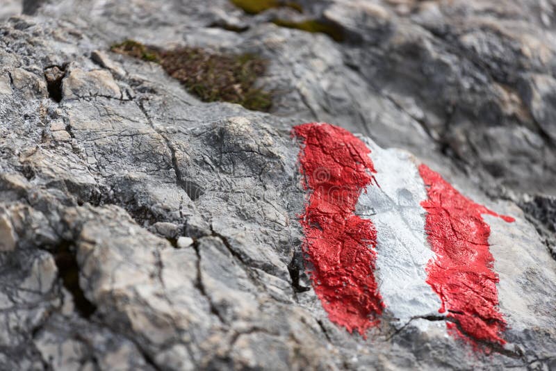 Austrian Flag As Climbing Sign in the Alps Stock Image - Image of white ...