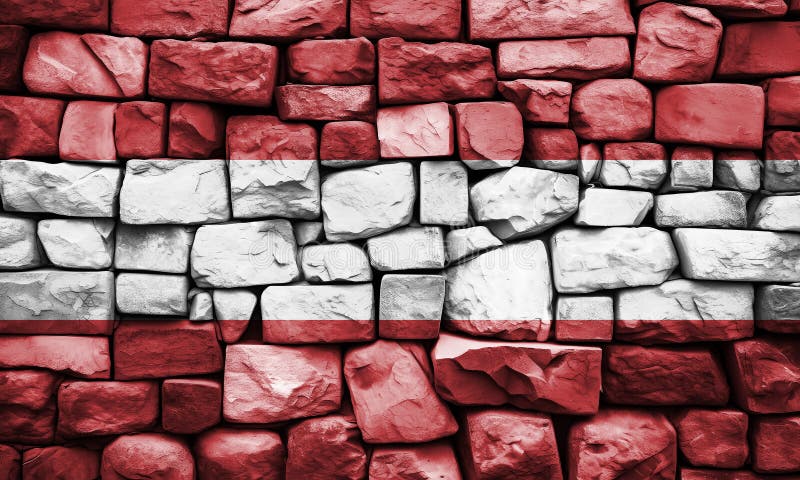 Austrian Flag Depicted with Red and White Stones on a Rustic Wall Stock ...