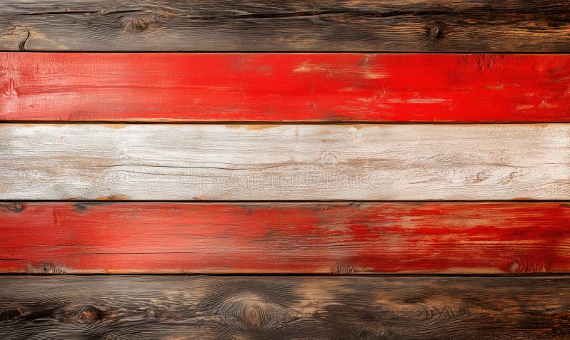 Austrian Flag Design on Rustic Wooden Planks with Red and White Stripes ...