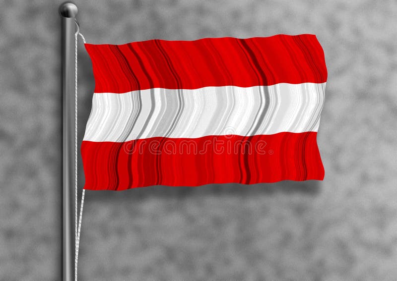Austrian Flag Flying on a Flagpole, , Wall Textured on the Background ...