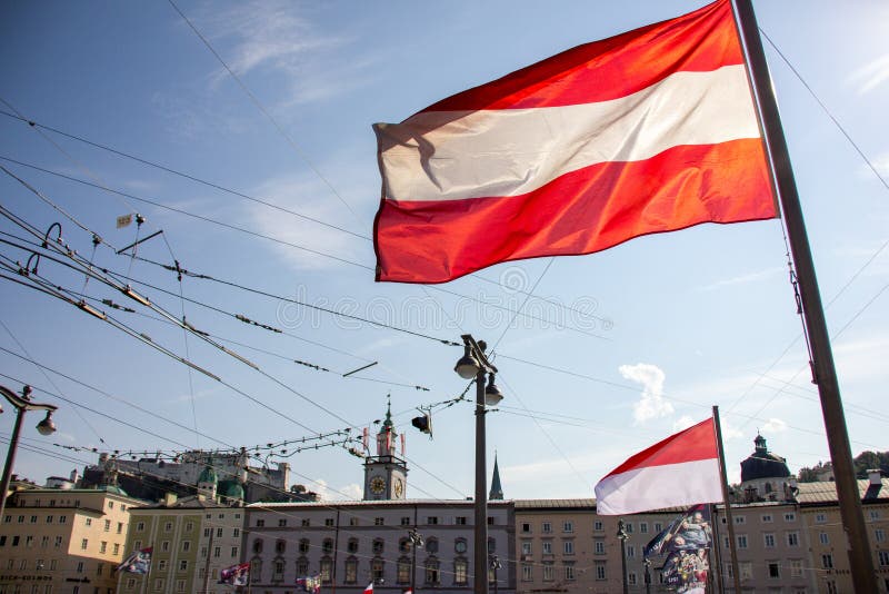 Austrian Flag Flying on Sunny Day in Vienna Editorial Image - Image of ...