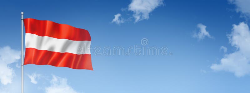 Austrian Flag Isolated on a Blue Sky. Horizontal Banner Stock ...