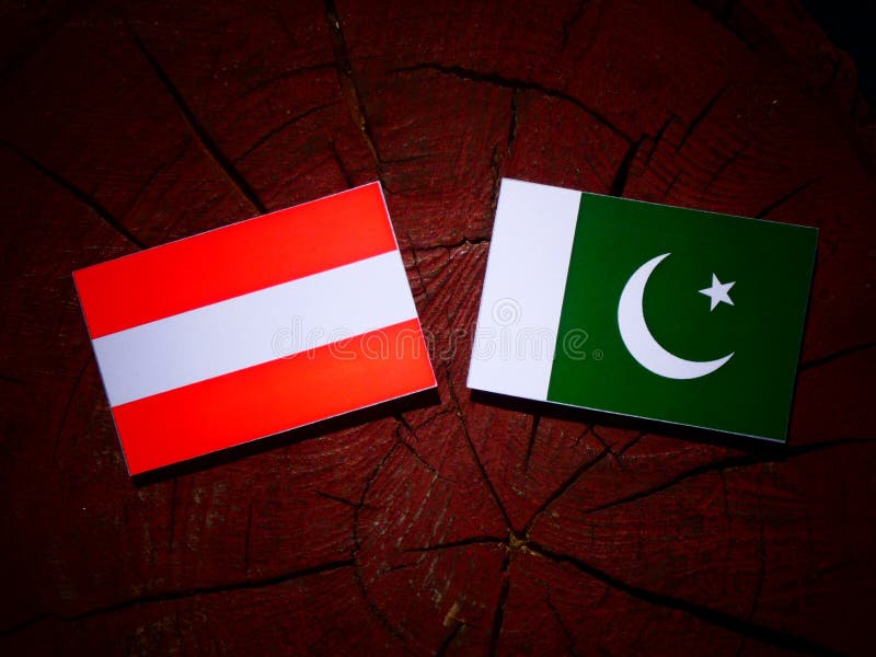 Austrian Flag with Pakistan Flag on a Tree Stump Isolated Stock Photo ...