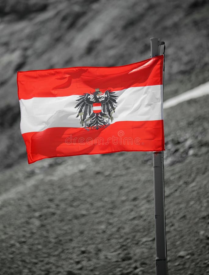 Austrian Flag with the Symbol of the Crowned Eagle and the Colors White ...
