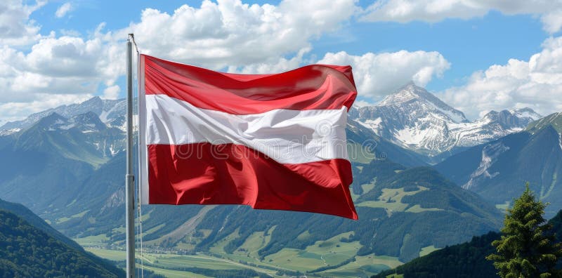 Austrian Flag Waving Proudly Against Alps Backdrop Stock Illustration ...
