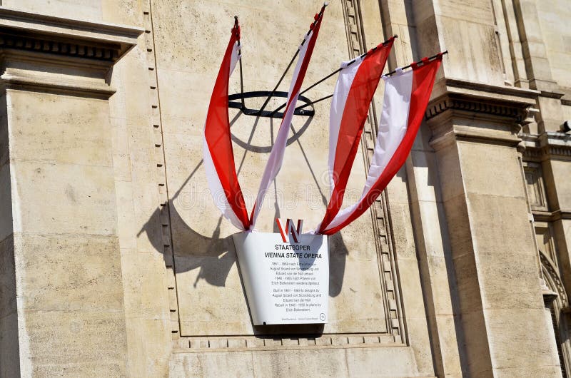 Austrian Flags on the Wall of the Opera House in Vienna Editorial Image ...