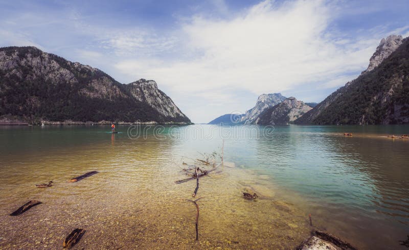Austrian Lake Altaussee from Sandy Beach. Stock Photo - Image of ...