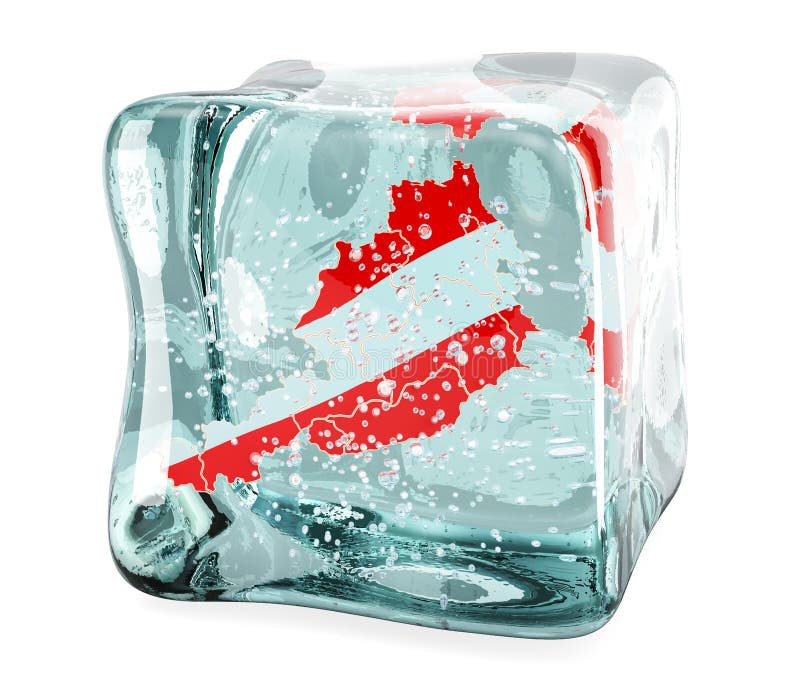 Austrian Map Frozen in Ice Cube, 3D Rendering Stock Illustration ...