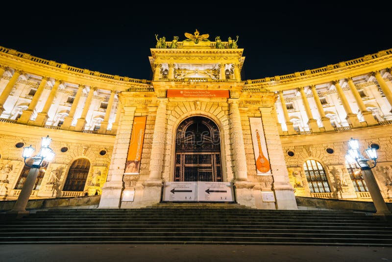 The Austrian National Library at Night, in Vienna, Austria. Editorial ...