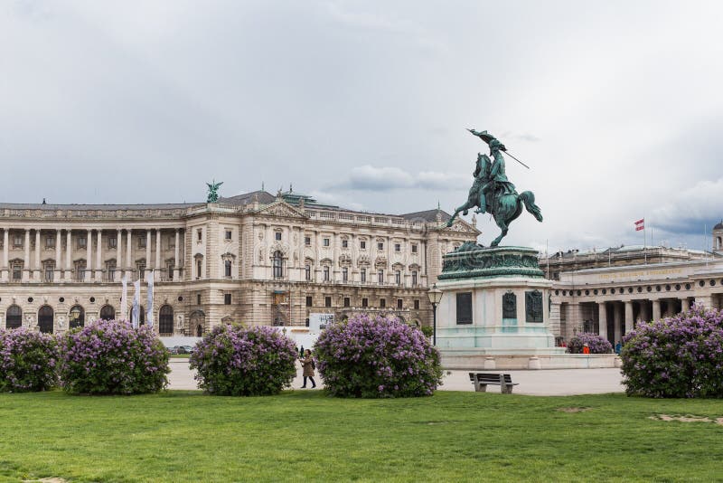 Austrian National Library and Rider Monument at the Park in Vienna ...