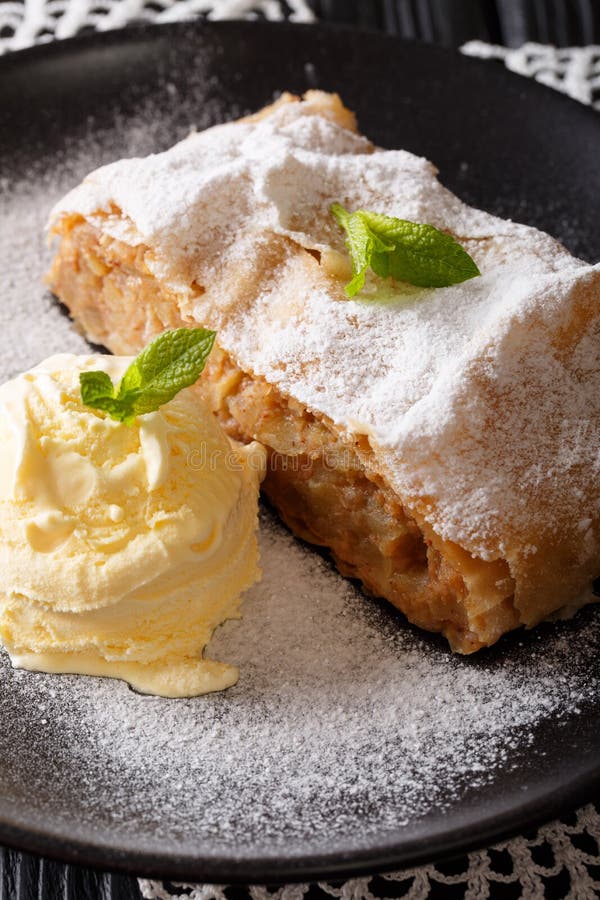Austrian Apple Strudel with Vanilla Ice Cream and Coffee with Mi Stock ...