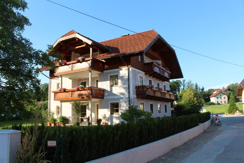 Austrian Traditional House in Alpine Village Editorial Photo - Image of ...