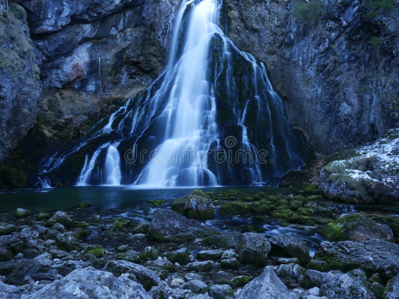 An Austrian Waterfall in a Forest Stock Image - Image of hill, fjord ...