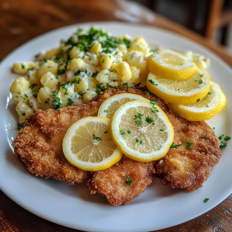 Austrian Wiener Schnitzel with Breaded Veal Cutlet Stock Illustration ...