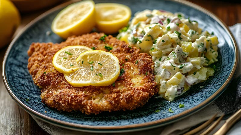Austrian Wiener Schnitzel with Breaded Veal Cutlet Stock Illustration ...
