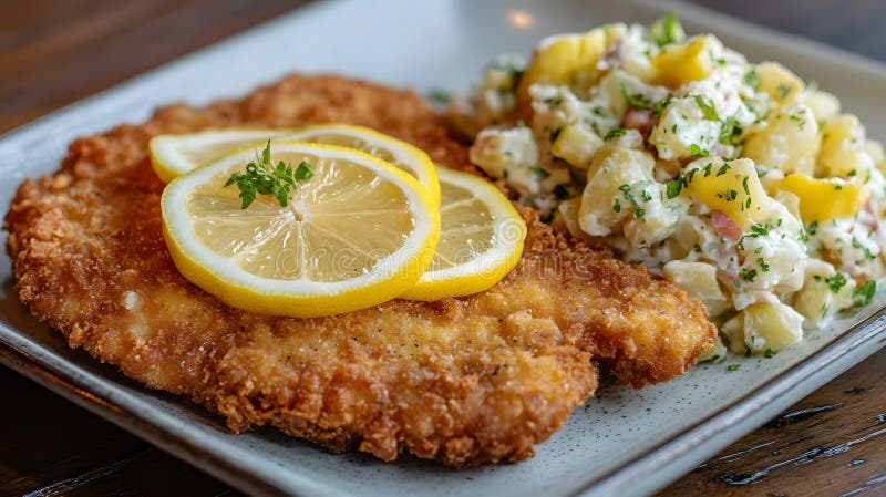 Austrian Wiener Schnitzel with Breaded Veal Cutlet Stock Illustration ...