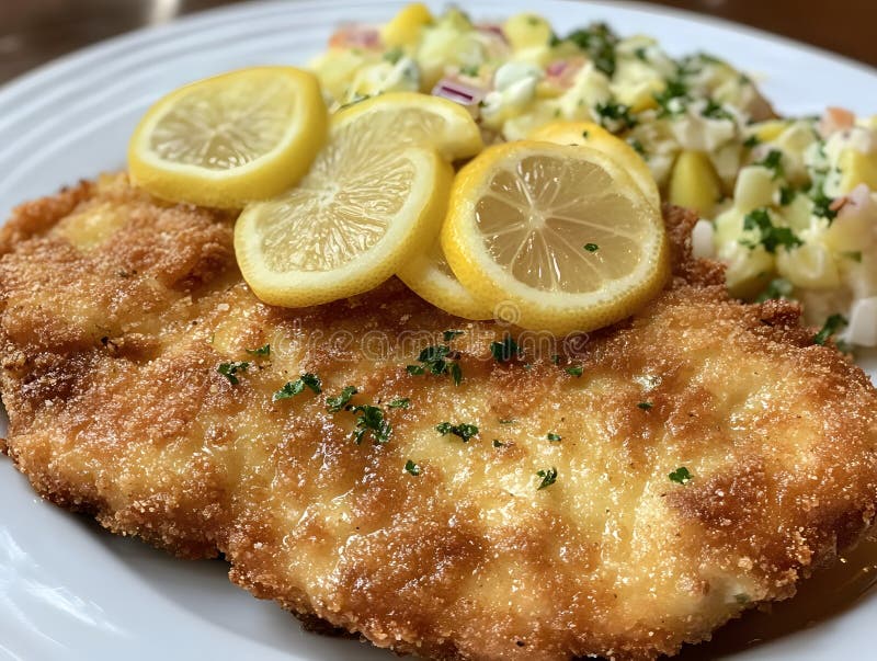 Austrian Wiener Schnitzel with Breaded Veal Cutlet Stock Illustration ...