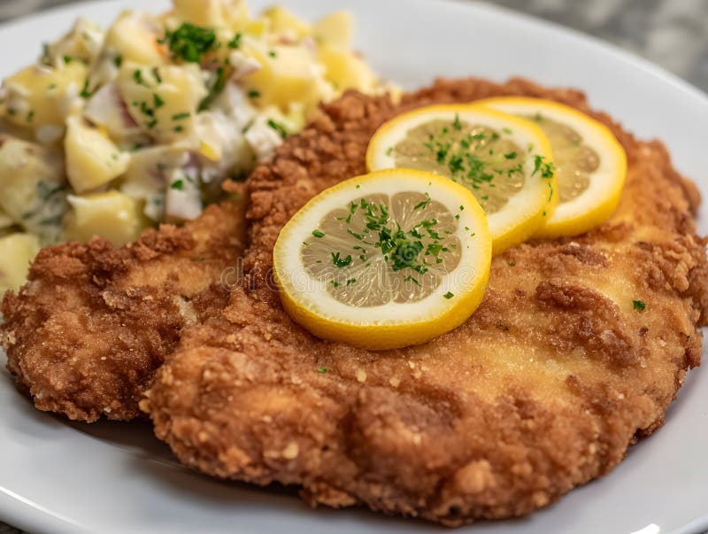 Austrian Wiener Schnitzel with Breaded Veal Cutlet Stock Illustration ...