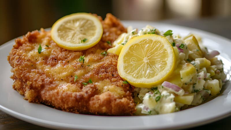 Austrian Wiener Schnitzel with Breaded Veal Cutlet Stock Illustration ...