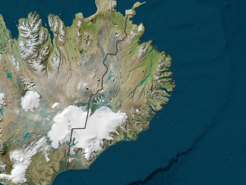 Austurland, Iceland. High-res Satellite. No Legend Stock Image - Image ...