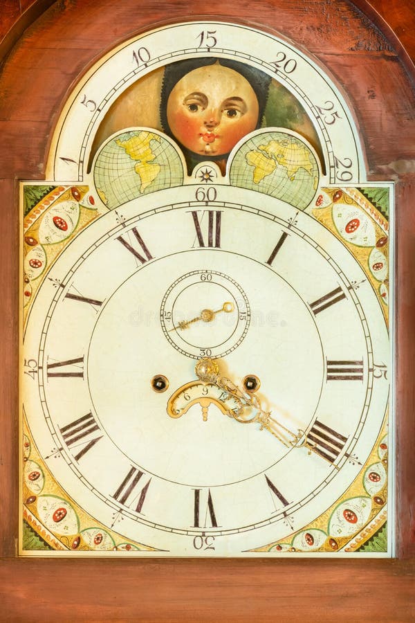 Ancient Clock with Moon and Star Rotation in a Wooden Casing Editorial ...
