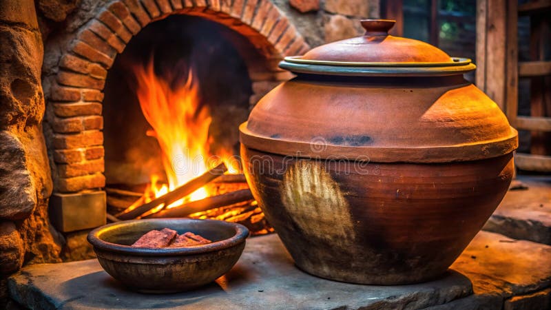 Authentic Asian Clay Oven with Covered Cauldron a Traditional Culinary ...