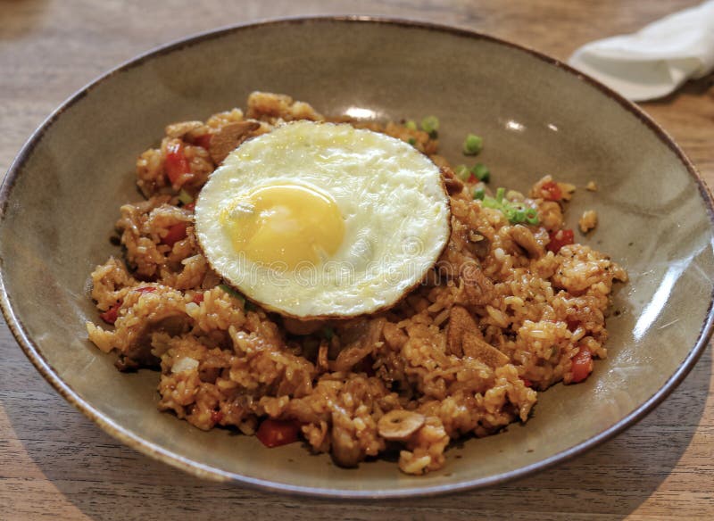 Authentic Asian Union Fried Rice and Fried Egg in a Plate Stock Photo ...