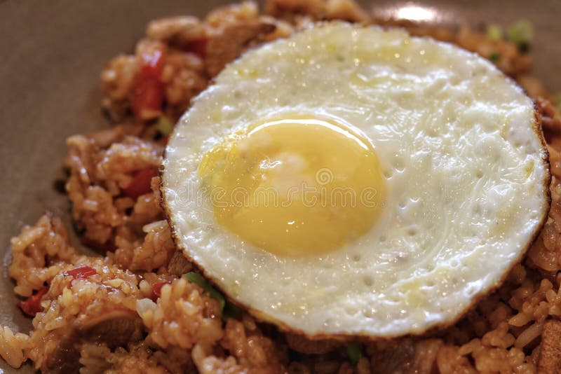 Authentic Asian Union Fried Rice and Fried Egg in a Plate Stock Photo ...