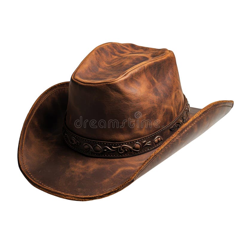 Authentic Brown Leather Cowboy Hat with Embossed Detailing on ...