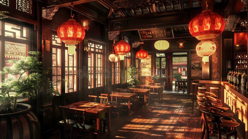 Authentic Chinese Dining Room Featuring Red Lanterns and Ornate ...