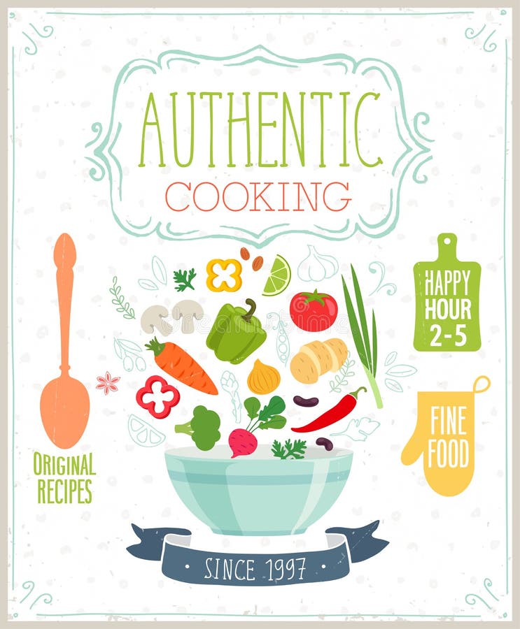 Authentic Cooking Poster - Chalkboard Style. Stock Vector ...
