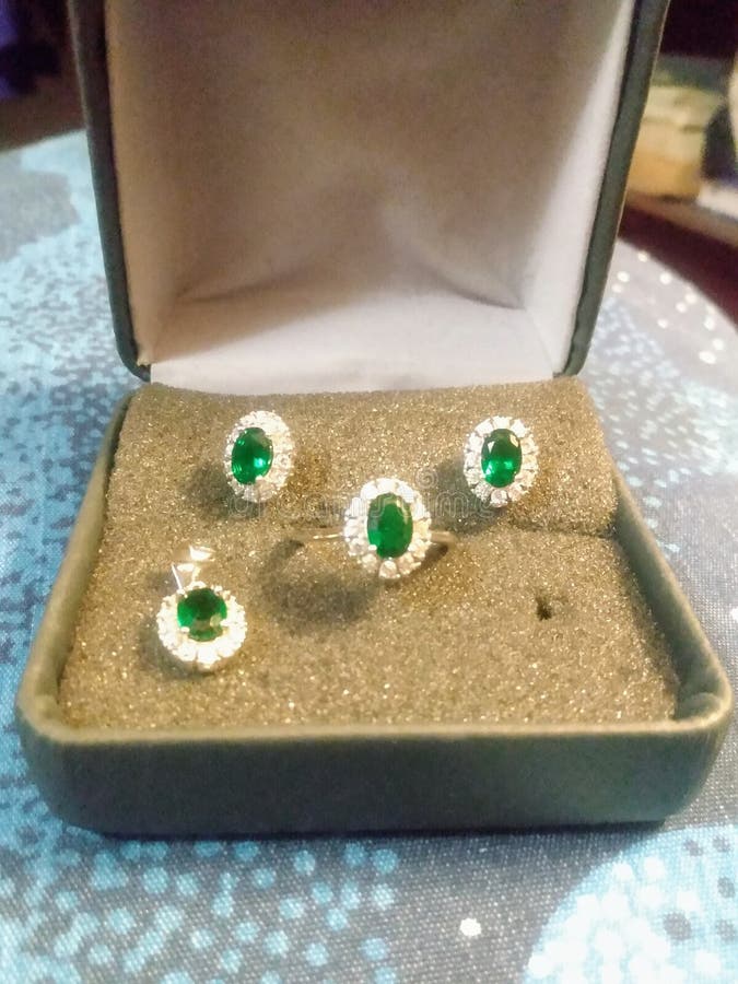 Authentic Emeralds Surrounded by Clear Simulated Diamonds, Set in ...