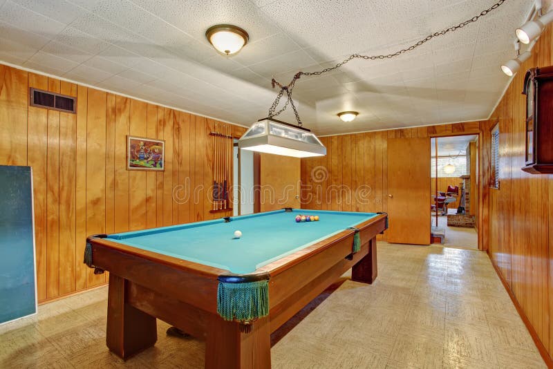 Authentic Game Room with Pool Table. Stock Image - Image of nice ...