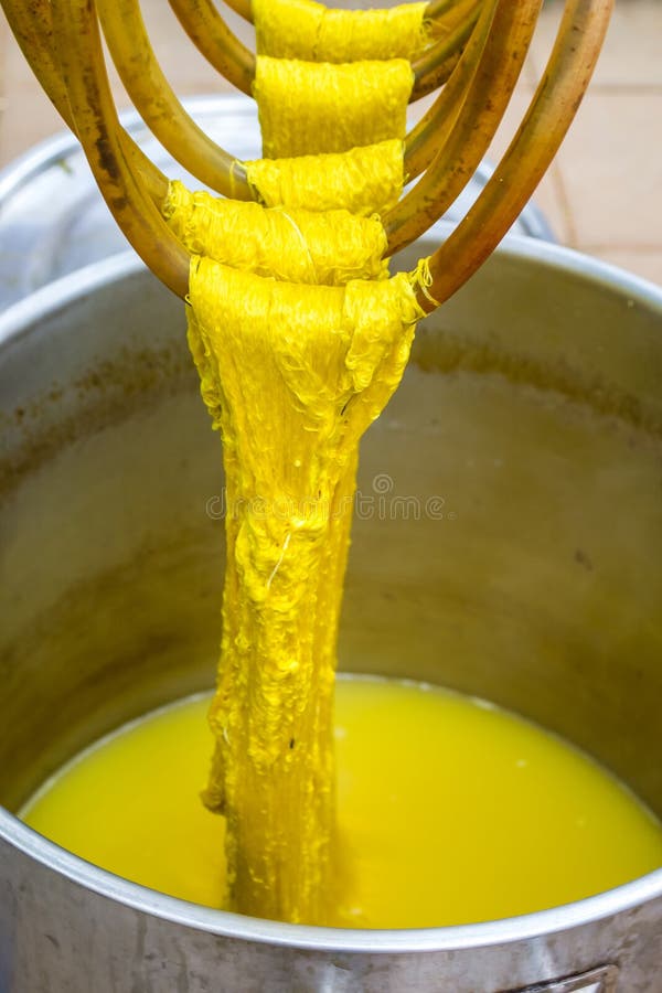 Authentic Homemade Yellow Color Silk Threads Dying Stock Photo - Image ...